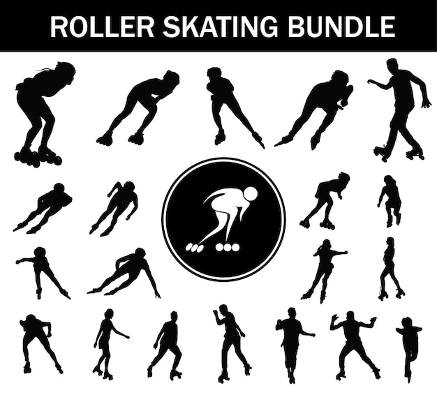Diverse Roller Skating Silhouette Collection: Dynamic Poses and ...