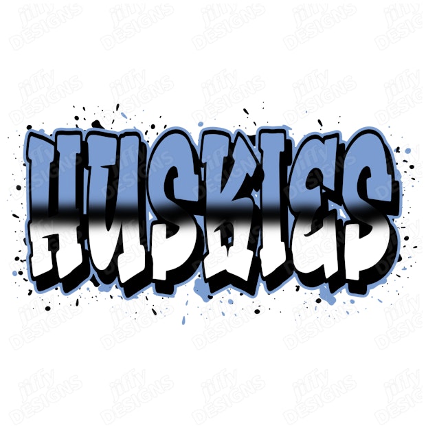'Huskies' Graffiti-Style Text with Bold Blue Lettering and Ink Splatter ...