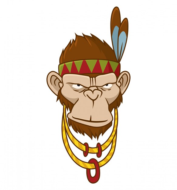 Fierce Tribal Monkey Warrior with Feathered Headdress | Jiffy Designs