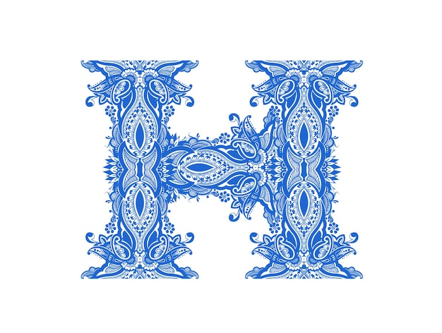 Ornate Blue Floral Patterned Letter H Illustration | Jiffy Designs
