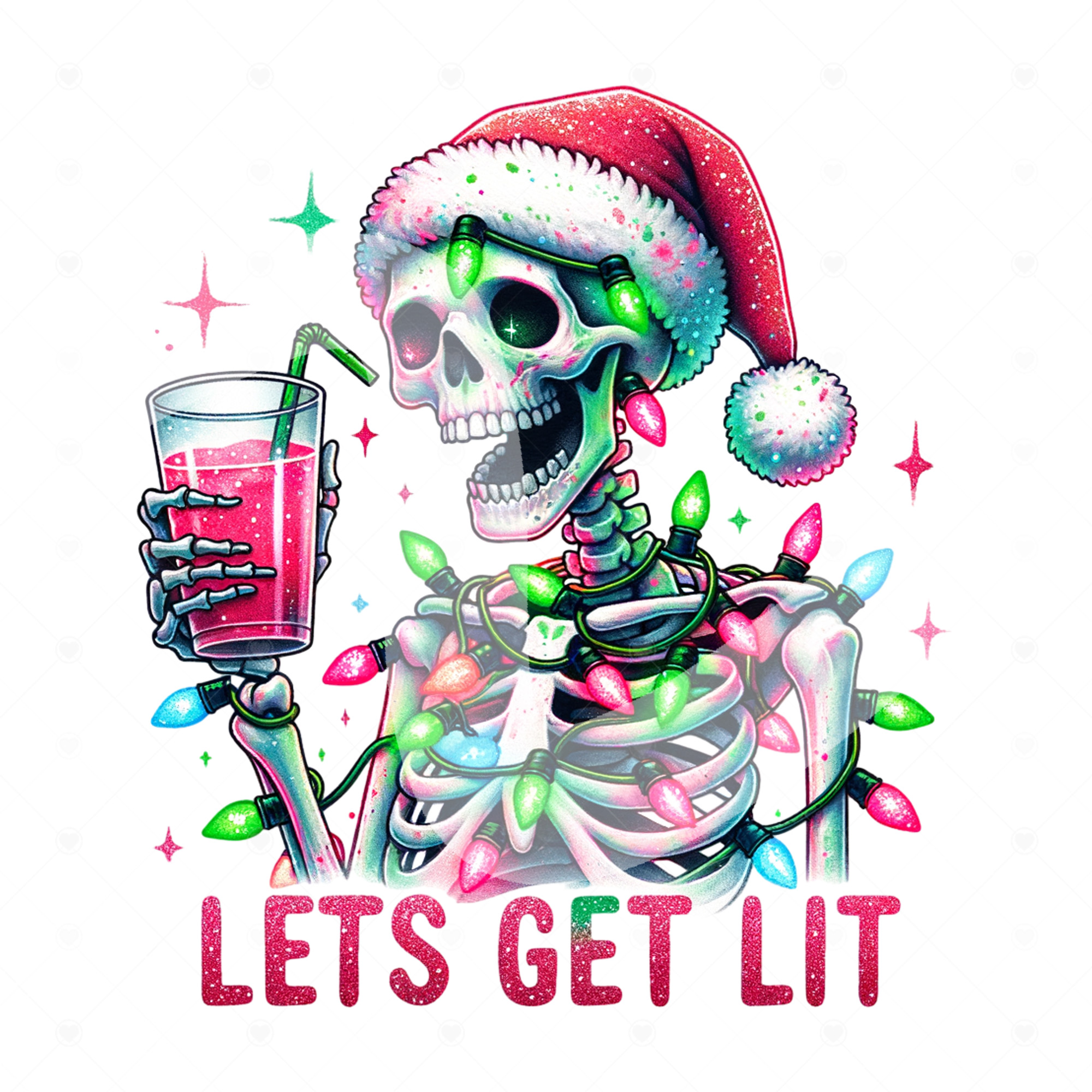 'Let's Get Lit' Festive Skeleton Adorned with Colorful Christmas Lights ...