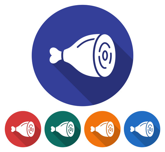 Round Icon Of Ham. Flat Style Illustration With Long Shadow In Five ...