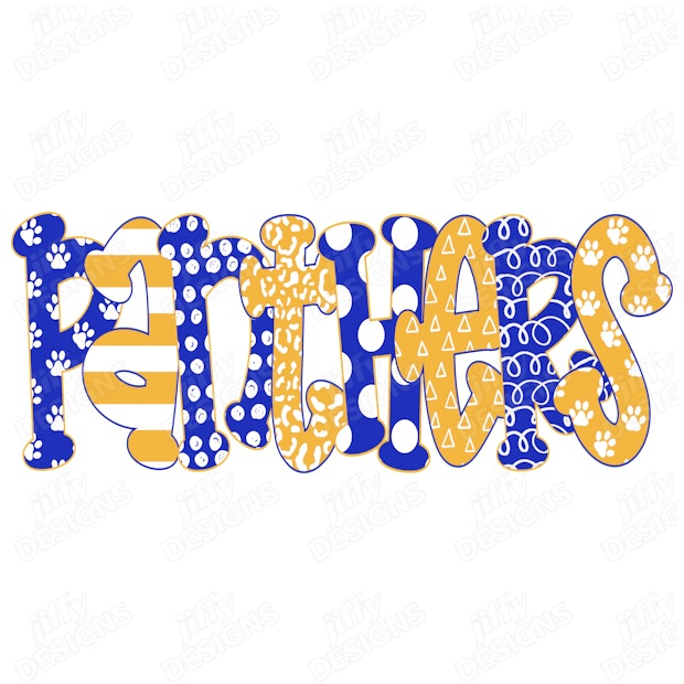'Panthers' Playful Typography with Polka Dots and Swirls in Blue and ...