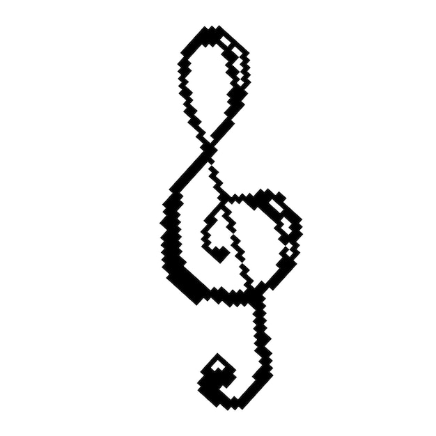 Pixelated Treble Clef Symbol in Bold Black Outline | Jiffy Designs