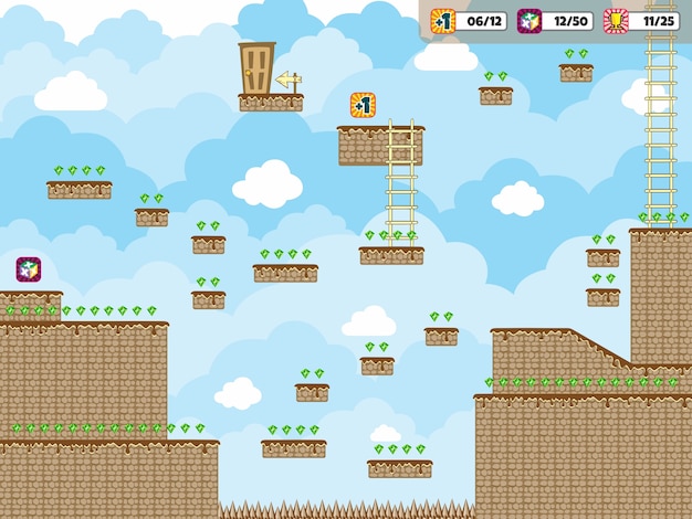 Charming 8-bit Platformer Landscape with Floating Platforms and Clouds ...