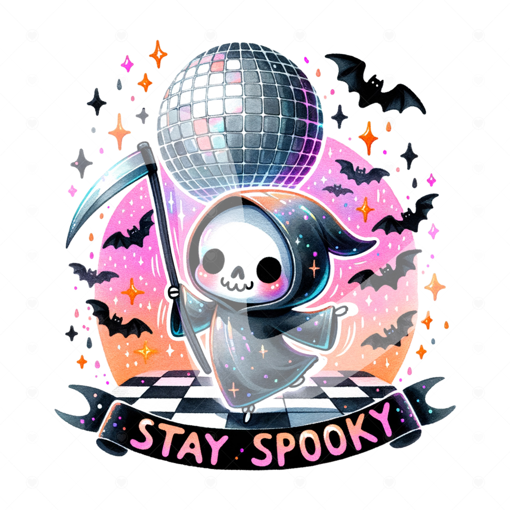 'Stay Spooky' Adorable Grim Reaper Dancing Under a Shimmering Disco ...