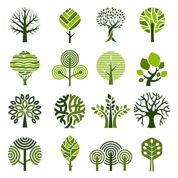 Vibrant Geometric Forest: A Stylized Tree Icon Collection | Jiffy Designs