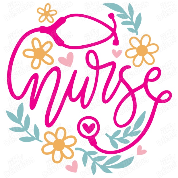 'Nurse' Encircled in Vibrant Pink with Floral Accents and Hearts ...