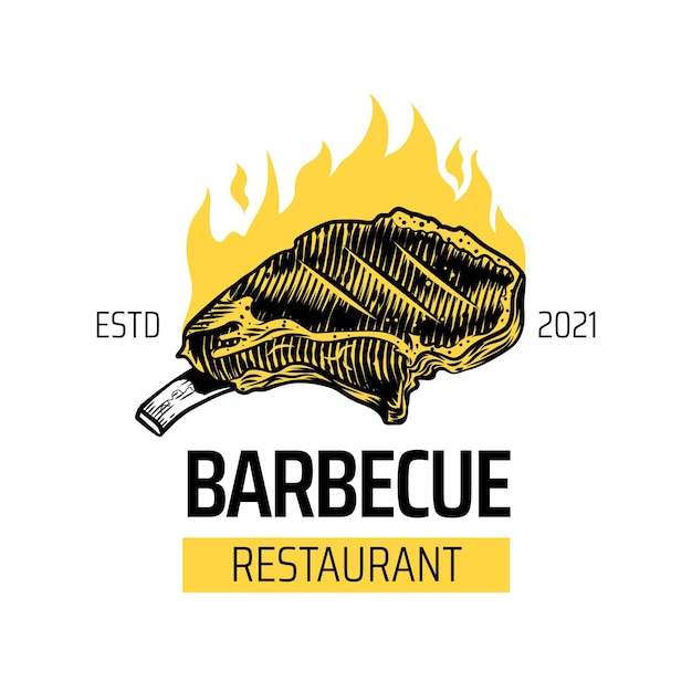 Sizzling Barbecue Logo with Grilled Meat and Flames | Jiffy Designs