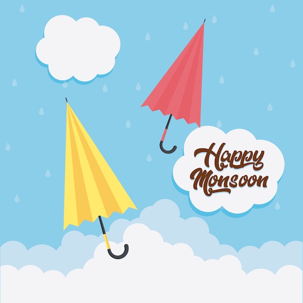 Whimsical Umbrella Monsoon Illustration with Happy Monsoon Text | Jiffy ...