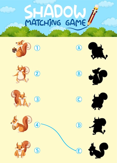 Charming Squirrel Shadow Matching Game for Children | Jiffy Designs