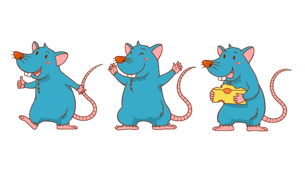 Playful Blue Mouse Characters in Diverse Animated Poses | Jiffy Designs