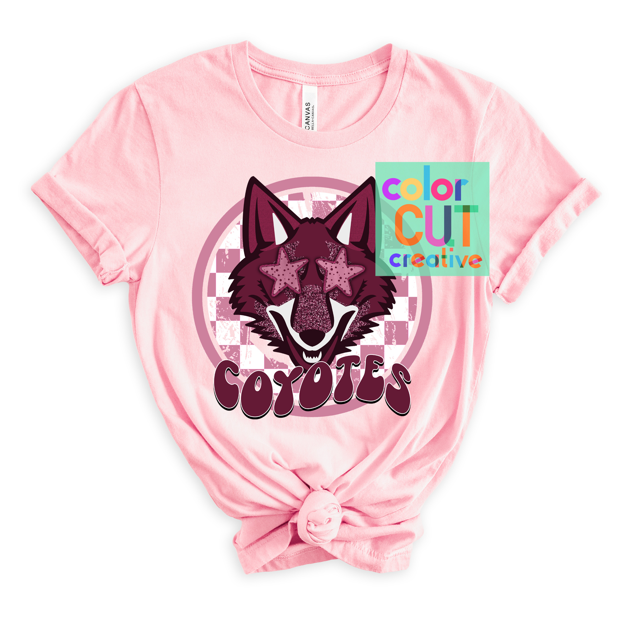 'Coyotes' Stylized Maroon Wolf Head in Pink Checkered Circle | Jiffy ...