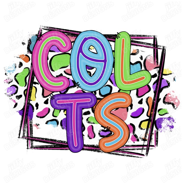 'Colts' Vibrant Graffiti-Style Letters with Playful Splatter Background ...