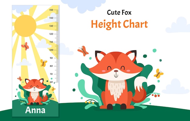 Charming Fox Height Measurement Chart with Butterflies and Sun | Jiffy ...