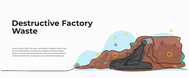 Destructive Factory Waste vector illustration Modern flat in continuous ...