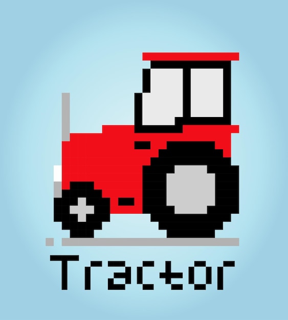 Vibrant Pixel Art Tractor on Soft Blue Background | Jiffy Designs