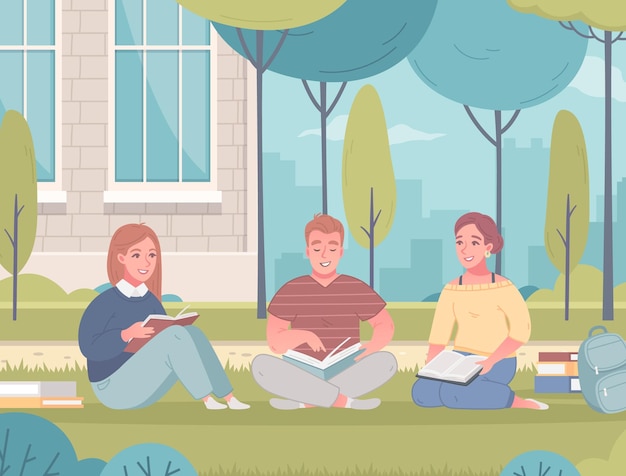 Peaceful Campus Moment: Students Studying Outdoors | Jiffy Designs