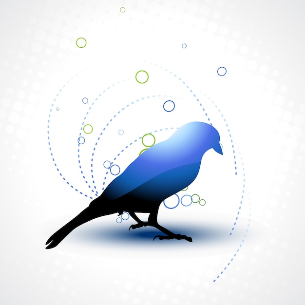 Stylized Blue Bird Silhouette with Bubbles and Swirls | Jiffy Designs