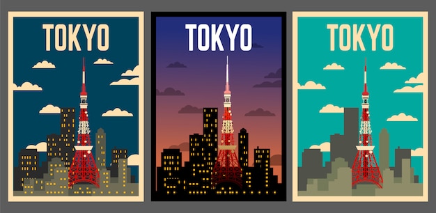 Vibrant Tokyo Skyline Posters with Iconic Tower | Jiffy Designs