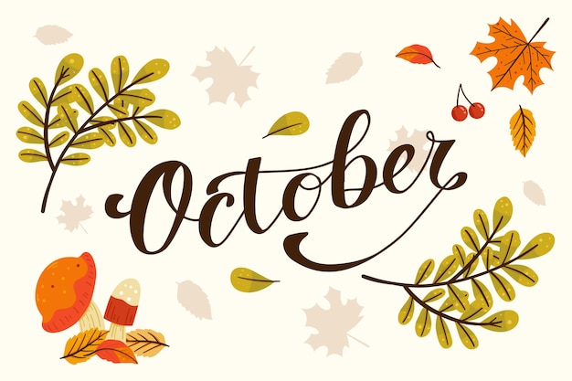 Vibrant Autumn Foliage and Handwritten October Text | Jiffy Designs