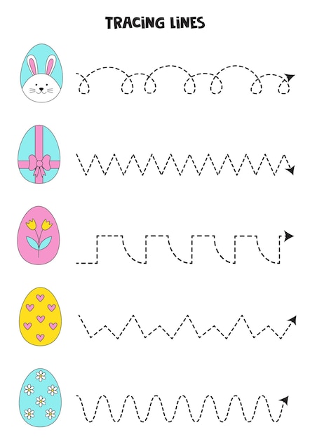 Easter Eggs Tracing Lines Worksheet with Bunny Illustration | Jiffy Designs