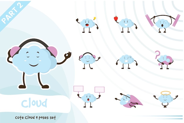 Whimsical Cloud Poses: Playful Illustrated Cloud Characters | Jiffy Designs
