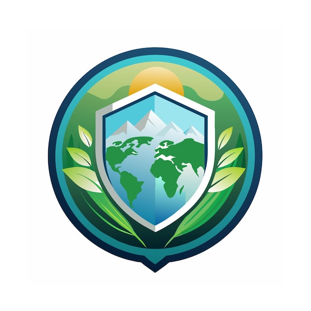 Vibrant Global Shield Emblem with World Map and Mountains | Jiffy Designs