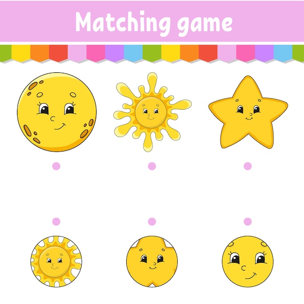 Cheerful Sun and Star Shapes in Matching Game | Jiffy Designs