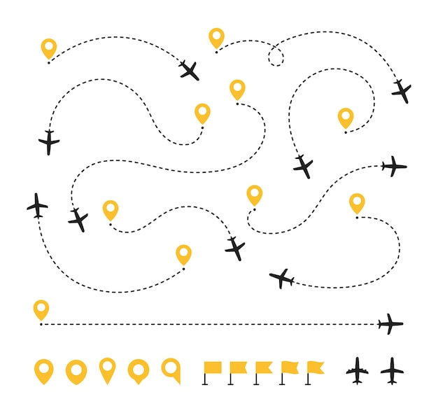 Diverse Aviation-Themed Collection with Dotted Paths and Markers ...