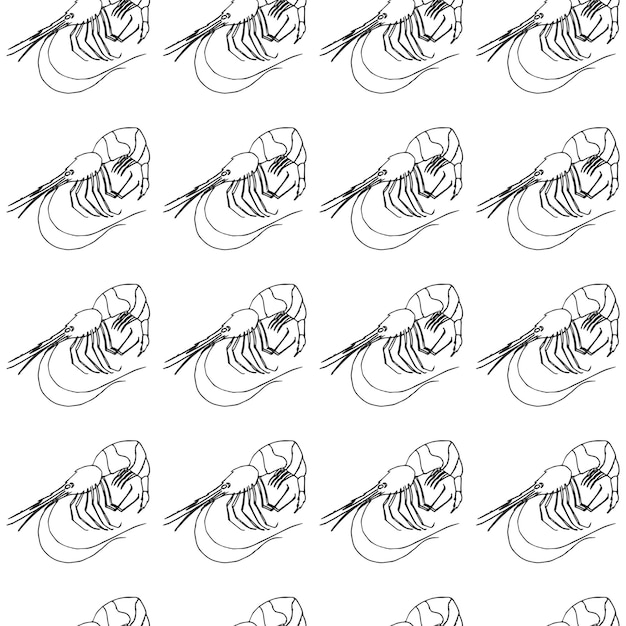 Elegant Geometric Shrimp Pattern in Monochrome Sketch Style | Jiffy Designs