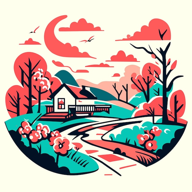 Charming Countryside Landscape with Blooming Flowers | Jiffy Designs