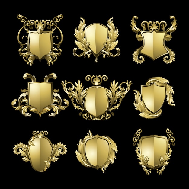 Elegant Golden Heraldic Emblems and Ornamental Shields | Jiffy Designs