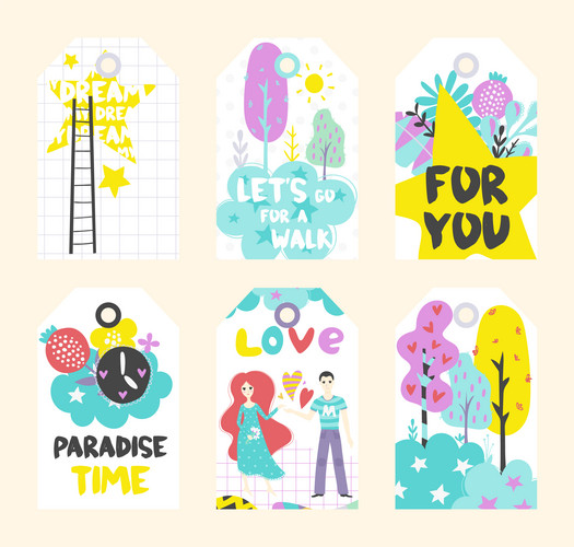 Summer Vector Tags Collection. Colorful Hand Drawn Different Items And ...