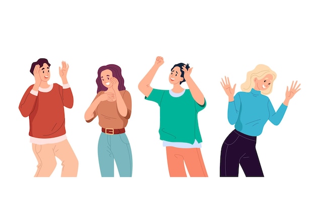 Joyful Friends Celebrating with Energetic Gestures and Vibrant Outfits ...