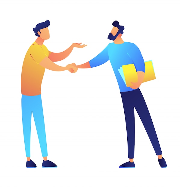 Two friends greeting each other with a warm handshake | Jiffy Designs