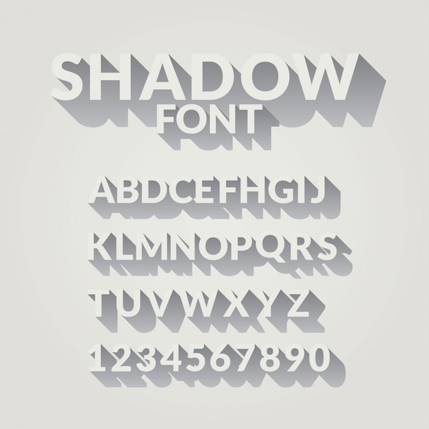 Stylish Shadow Font Alphabet with Numbers in Gray Tones | Jiffy Designs