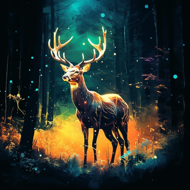 Majestic Stag Illuminated in Enchanted Forest Dreamscape | Jiffy Designs