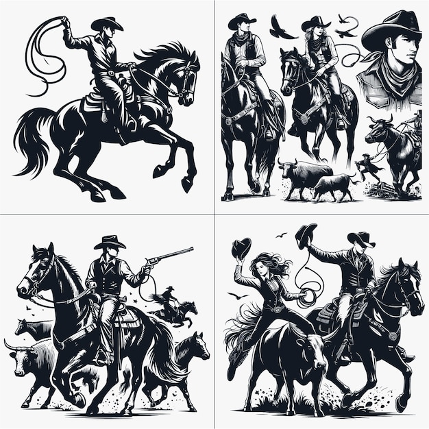 Captivating Collection of Iconic Wild West Cowboy Silhouettes | Jiffy ...