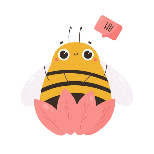 Vector Illustration Of A Cute Bee Sitting In A Flower. Funny Insect ...