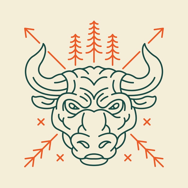 Fierce Minotaur Guarding Towering Pines in Geometric Style | Jiffy Designs