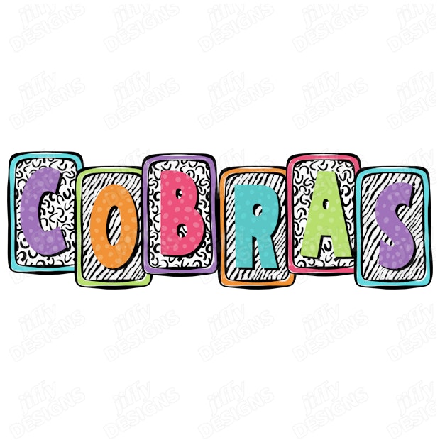 'Cobras' Vibrant Cartoon Letters with Playful Patterns and Textures ...