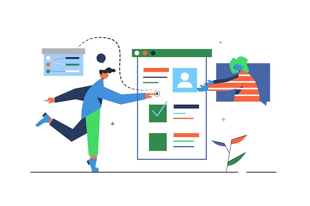 Vibrant Illustration of a User Navigating a Web Interface | Jiffy Designs