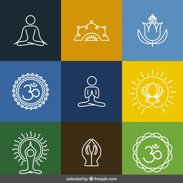 Vibrant Yoga and Meditation Icons Collection with Spiritual Symbols ...