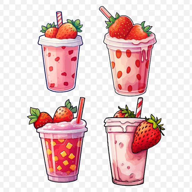 Vibrant Collection of Strawberry Smoothie Illustrations | Jiffy Designs