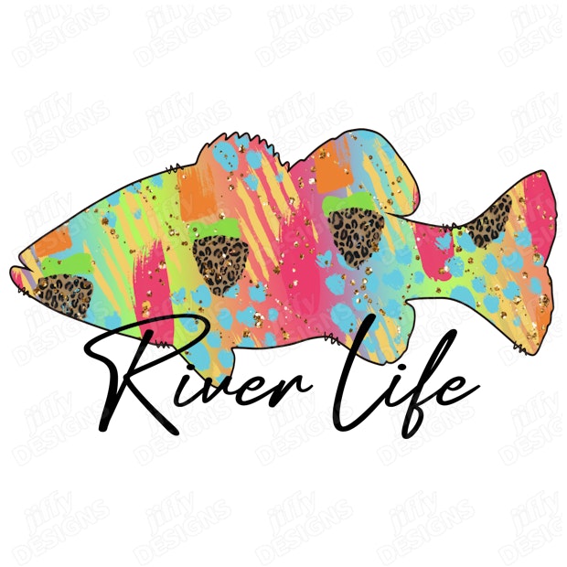 'River Life' Vibrant Abstract Fish Silhouette with Colorful Splatter ...