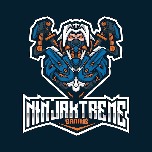 Fierce Ninja Warrior Emblem with Dual Axes | Jiffy Designs