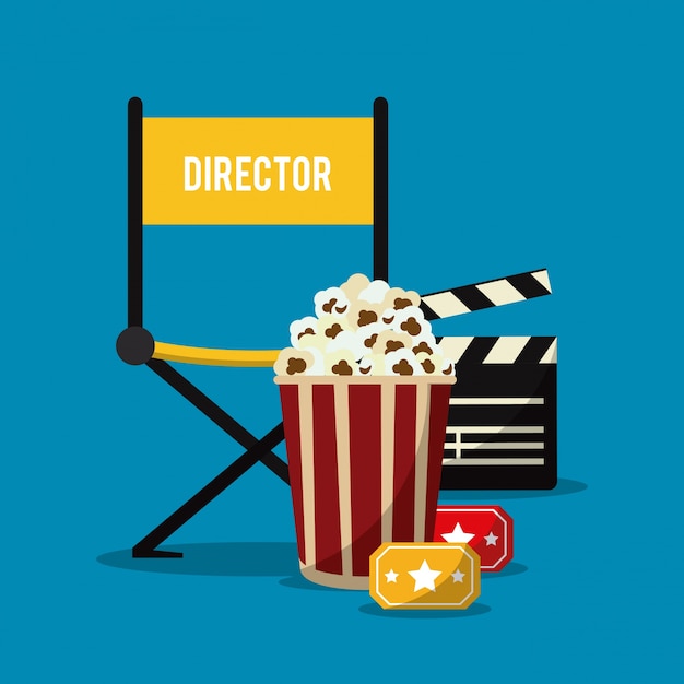Director's Chair with Movie Elements - Popcorn, Clapperboard, Tickets ...