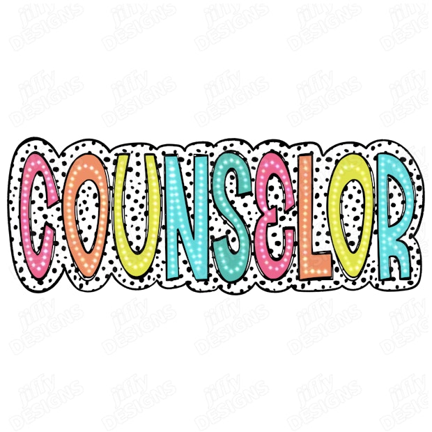 'Counselor' Vibrant Polka-Dotted Letters with Playful Outline and ...