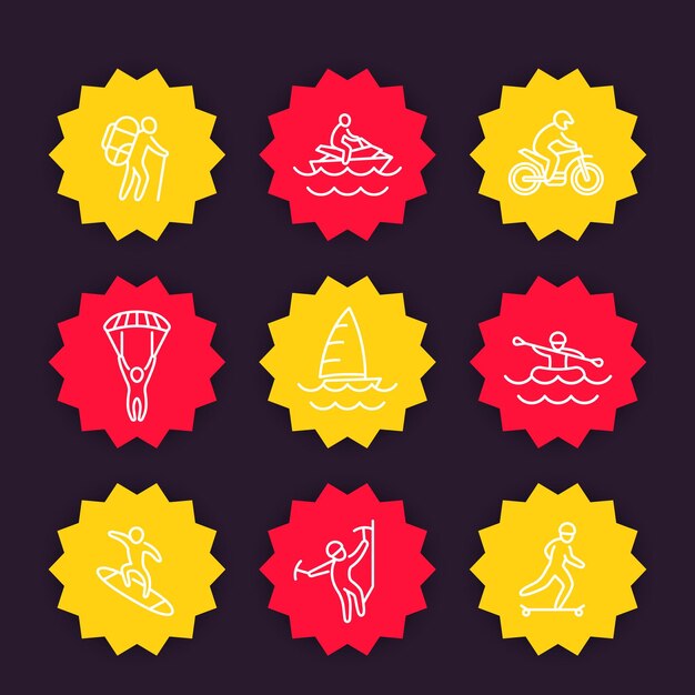 Vibrant Adventure Icons: Diverse Outdoor Activities Depicted | Jiffy ...